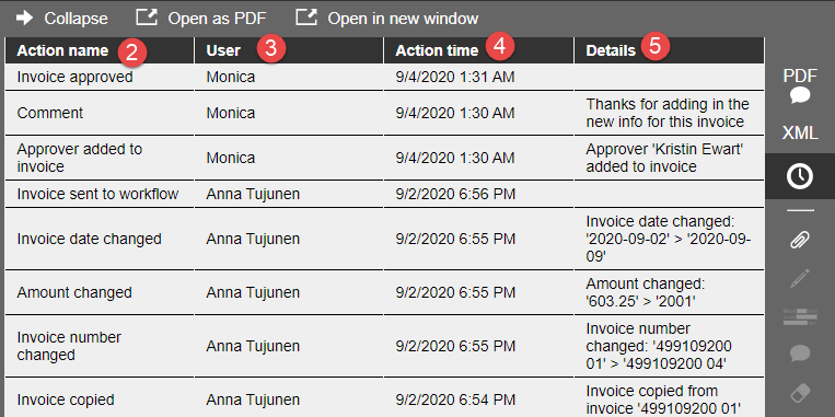 Invoice history and audit trail