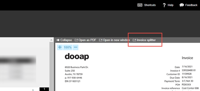 Splitting the invoice PDF of multiple invoices