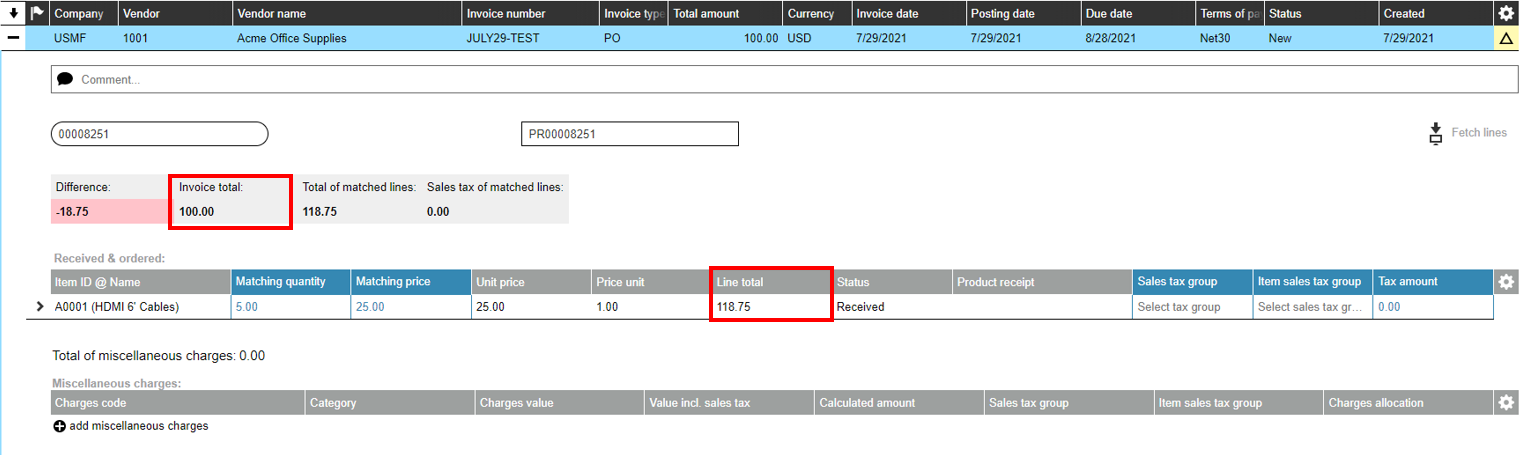 Difference Between Line Total and Invoice Total