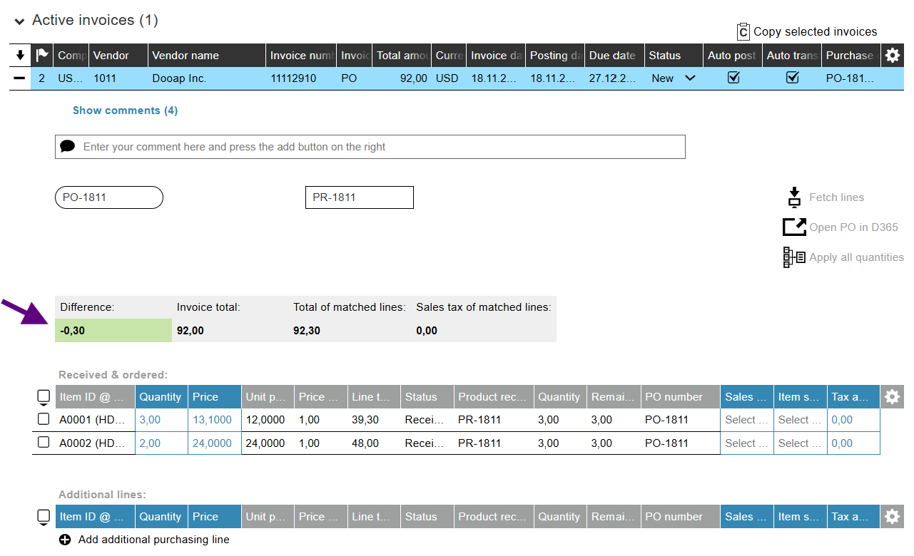 Charges Code Setup for PO Invoice Differences