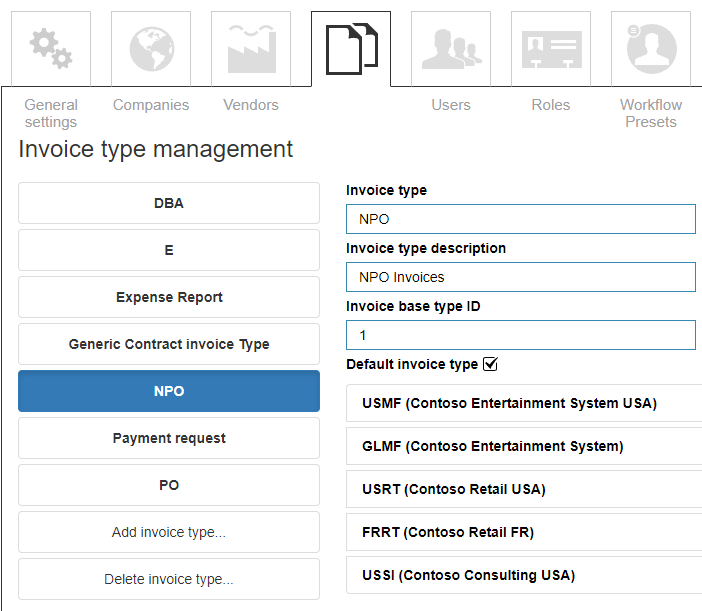 Invoice Type Management